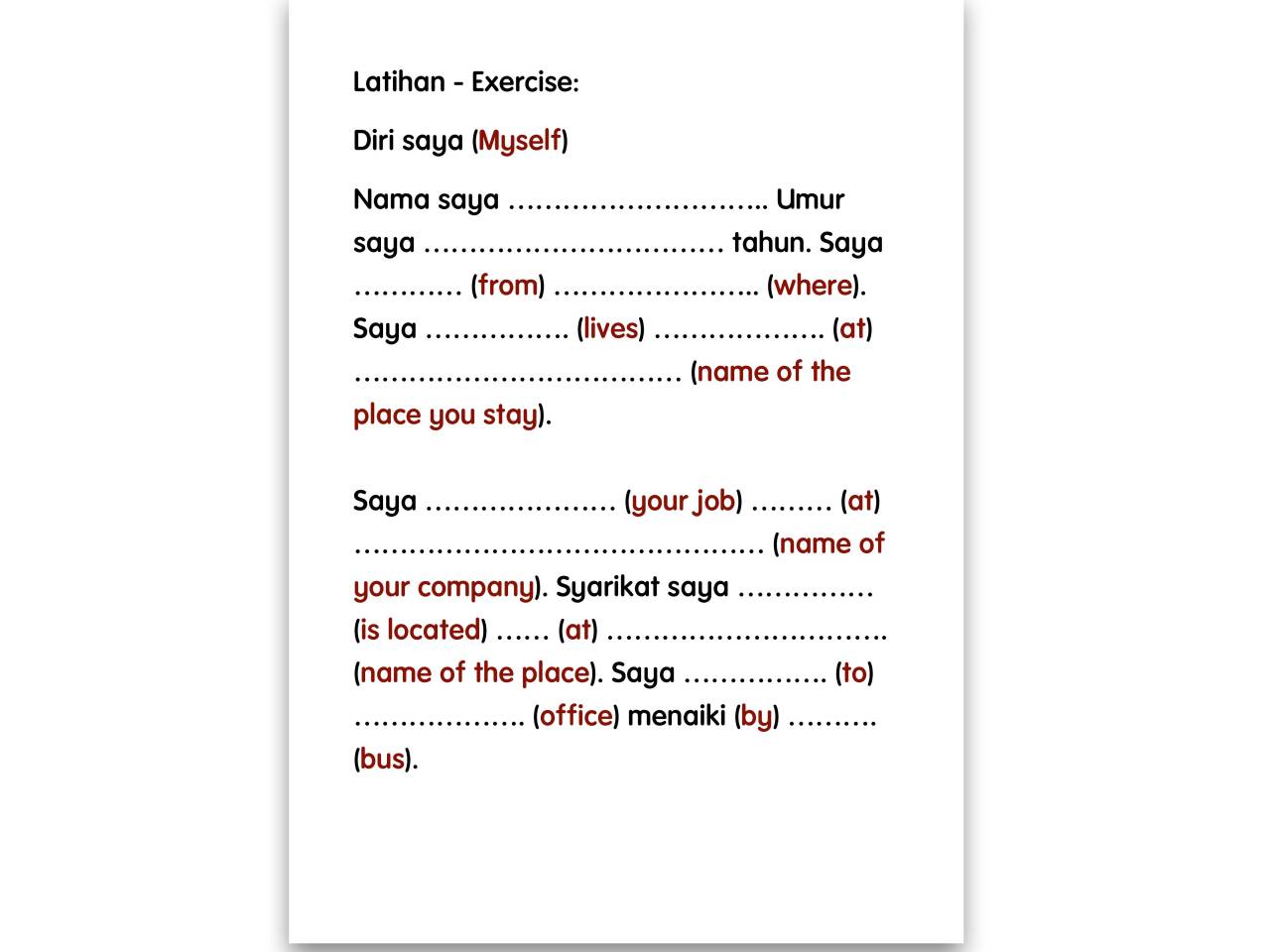 Exercise Of Malay - Notes - MyPrivateTutor Malaysia