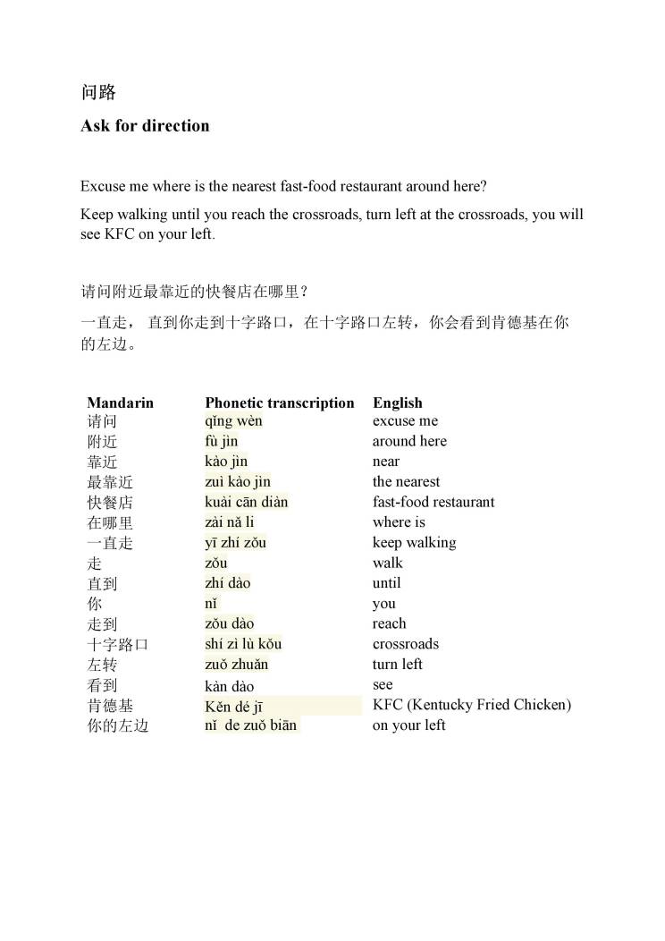 Ask For Direction In Mandarin, Phonetic Transcription And In English ...