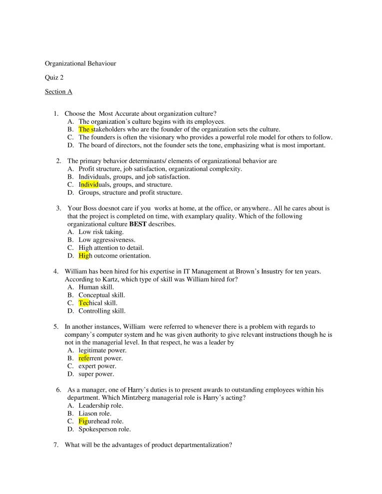 Quiz In MCQ On Organisational Behaviour - Notes - MyPrivateTutor Malaysia