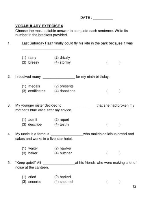 Grammar & Vocabulary: Level 1 Worksheets - Notes - MyPrivateTutor Malaysia