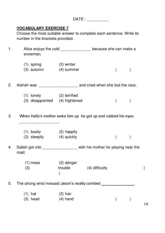 Grammar & Vocabulary: Level 1 Worksheets - Notes - MyPrivateTutor Malaysia