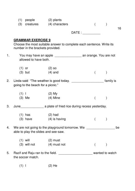 Grammar & Vocabulary: Level 1 Worksheets - Notes - MyPrivateTutor Malaysia