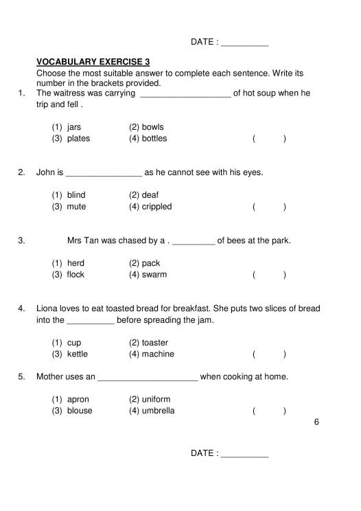 Grammar & Vocabulary: Level 1 Worksheets - Notes - MyPrivateTutor Malaysia