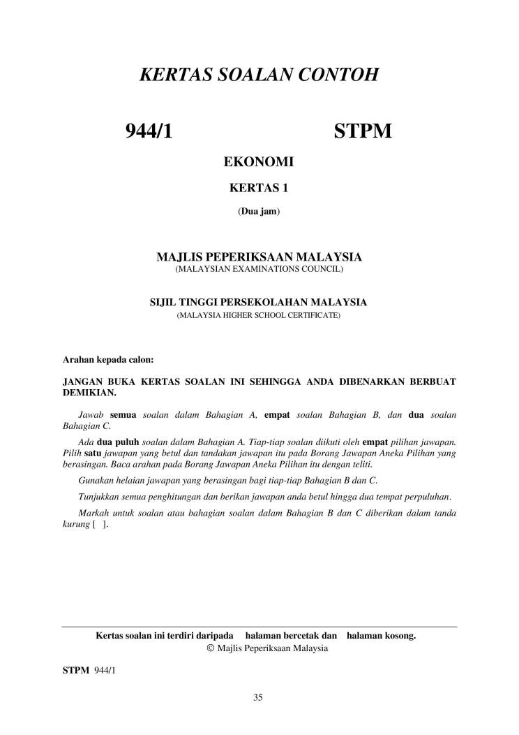 Sukatan Pelajaran Dan Peperiksaan STPM Ekonomi - Notes - MyPrivateTutor ...