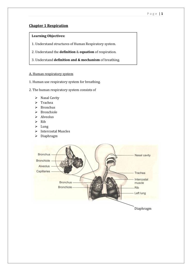 Science Notes On Respiration - Notes - MyPrivateTutor Malaysia