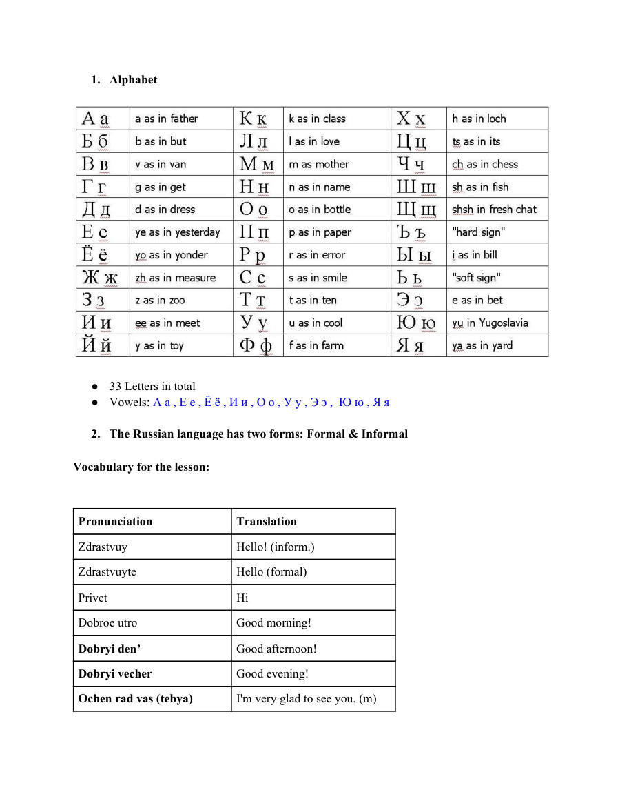 Notes on Intro of Russian language - Notes - MyPrivateTutor Malaysia