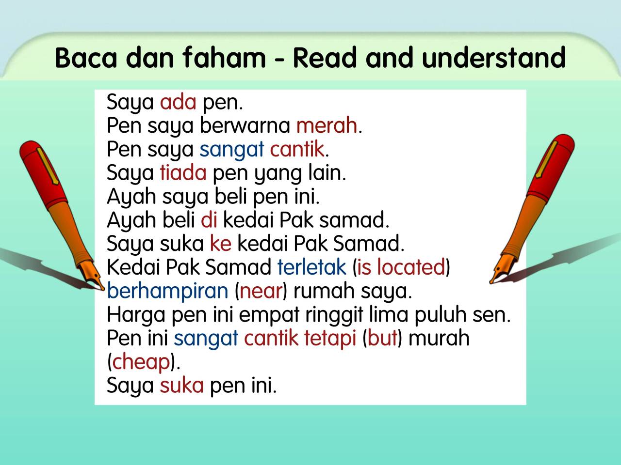 Reading Exercise For Bahasa Melayu - PowerPoint Slides - MyPrivateTutor ...