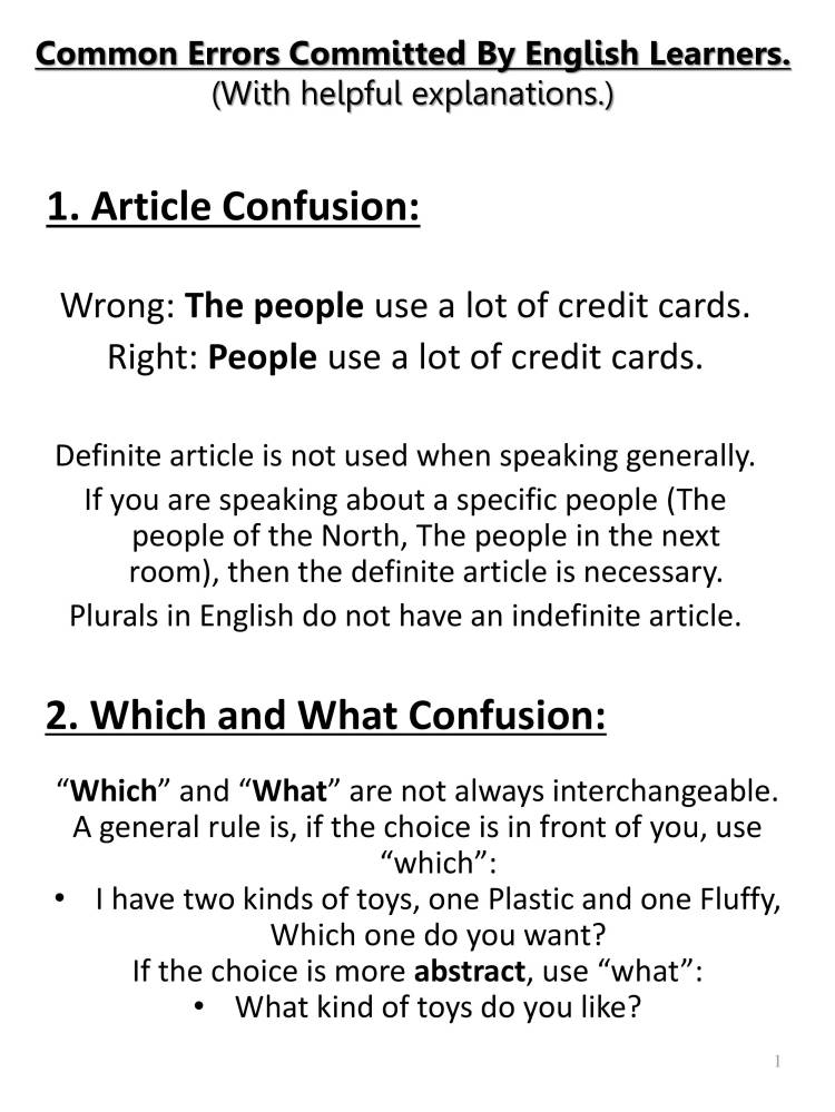 PPT On Common Errors Committed By English Learners. - PowerPoint Slides ...