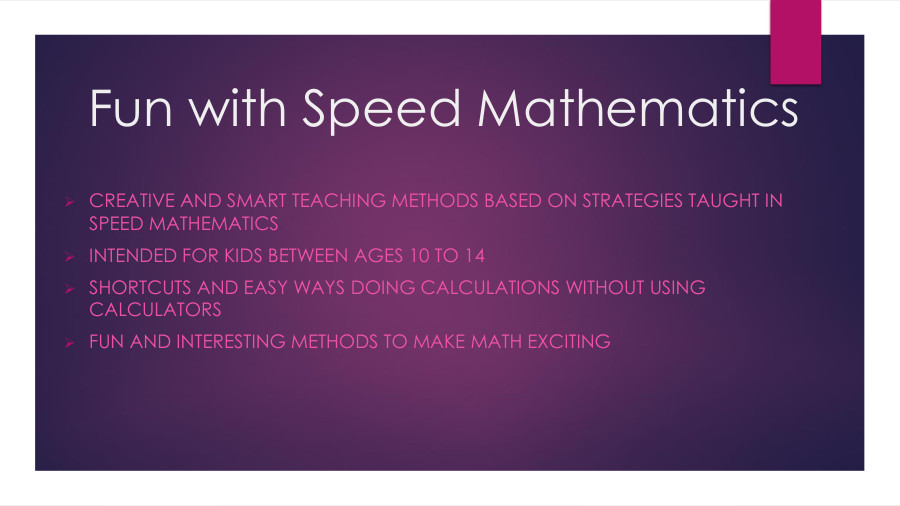 Presentation On Fun With Speed Mathematics For Kids - PowerPoint Slides ...
